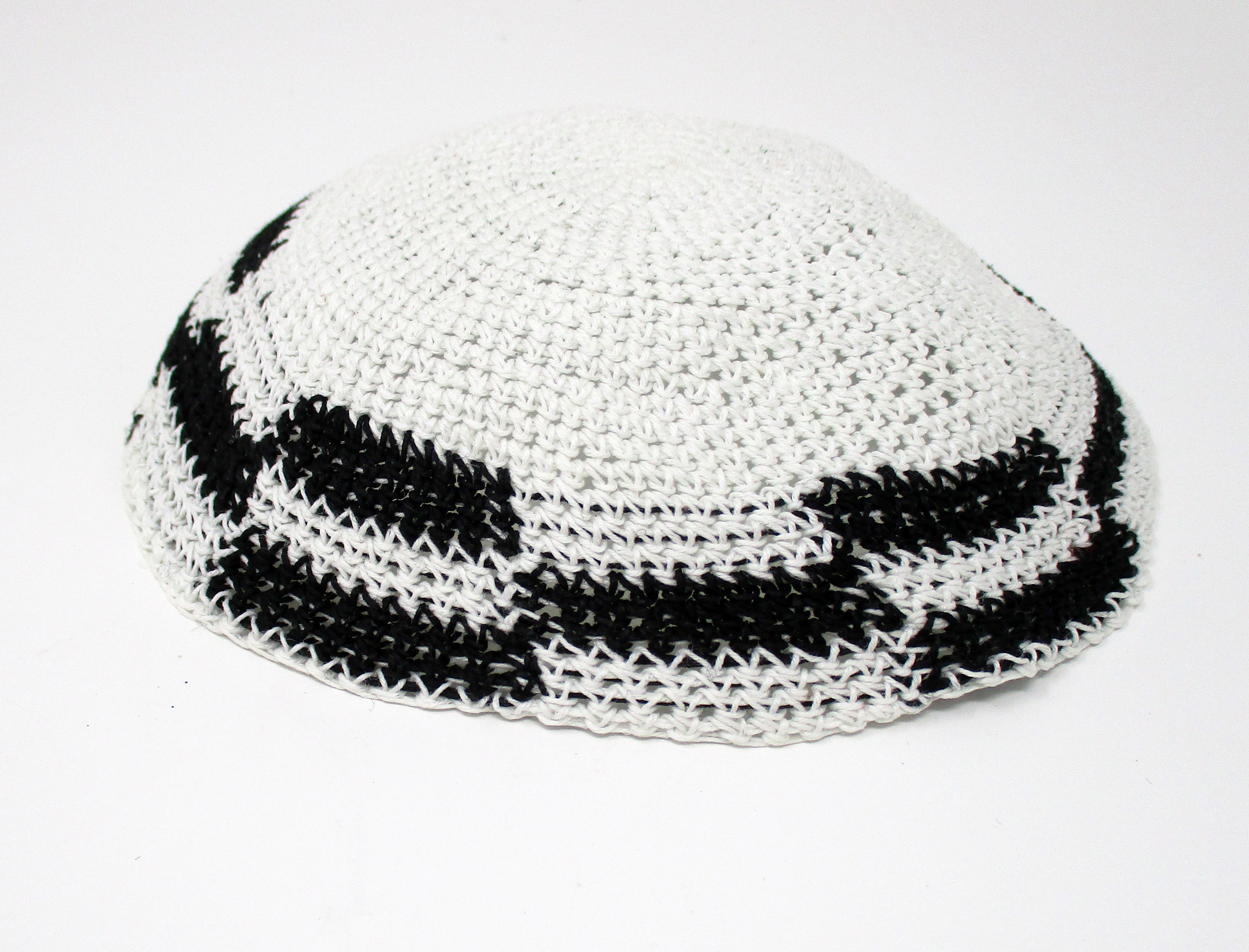 White & Black Crocheted Kippah – Holy Land Gifts